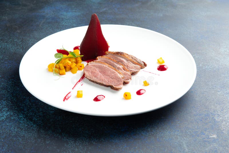 Roast Duck with Pear. on a Gray Background Stock Image - Image of food ...