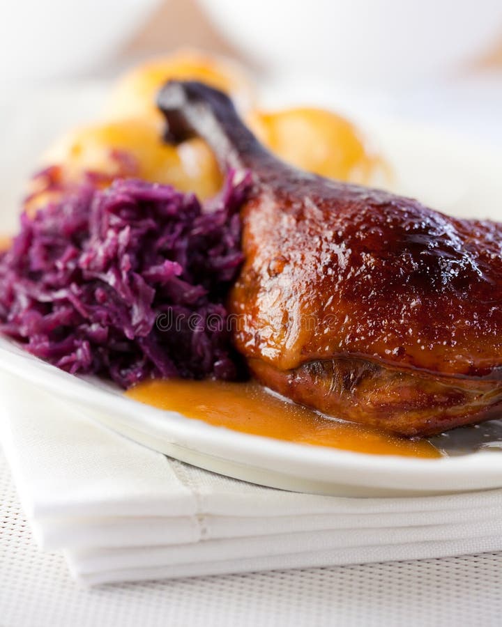 Roast Duck with Red Cabbage.German Cuisine Stock Photo - Image of ...