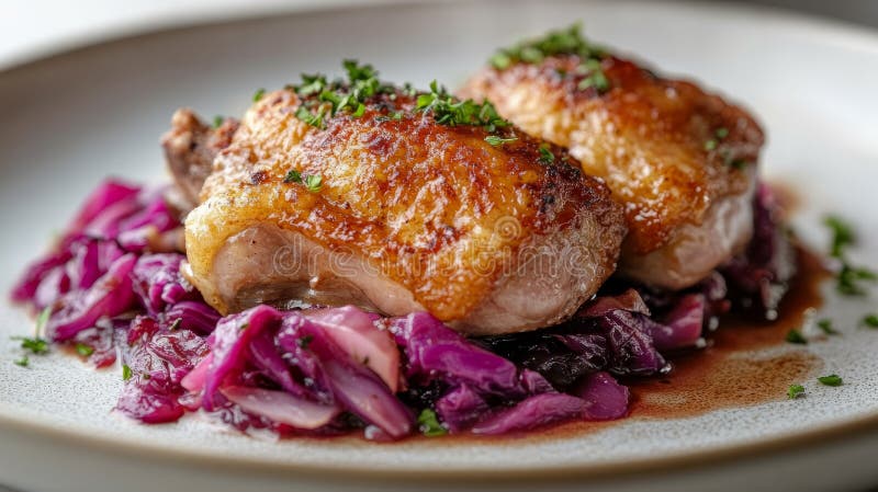 Roast Duck Served on a Bed of Red Cabbage. Stock Image - Image of ...