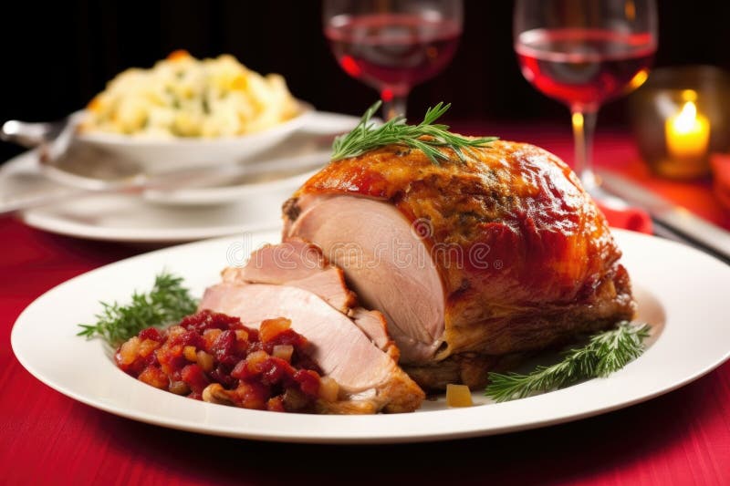Roast Duck with Stuffing, Shown in Cross Section on Plate Stock Photo ...