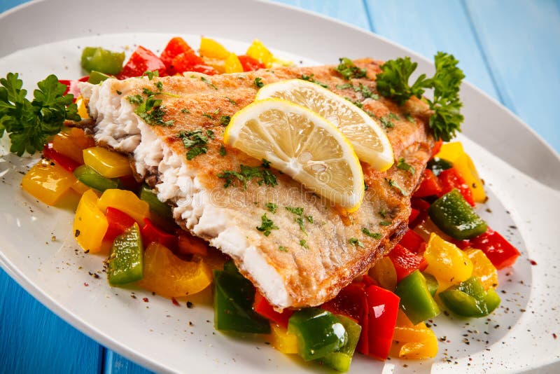 Roast fish fillet stock photo. Image of junk, garnish - 64871710