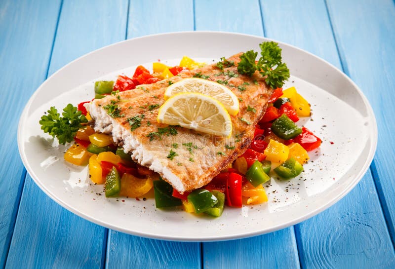 Roast fish fillet stock photo. Image of appetizing, garnish - 64876728