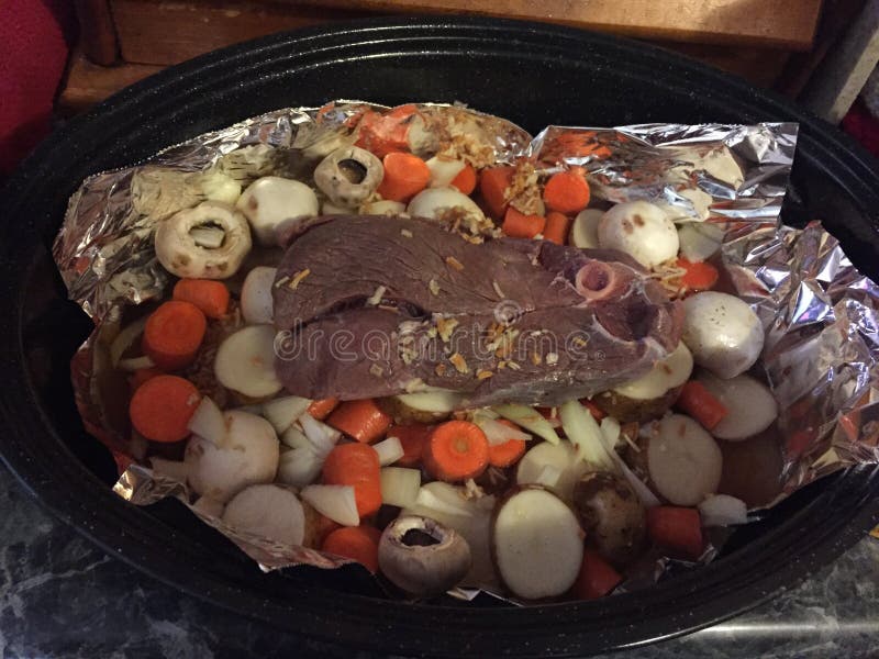 Roast stock image. Image of mushrooms, potatoes, meal - 52755155