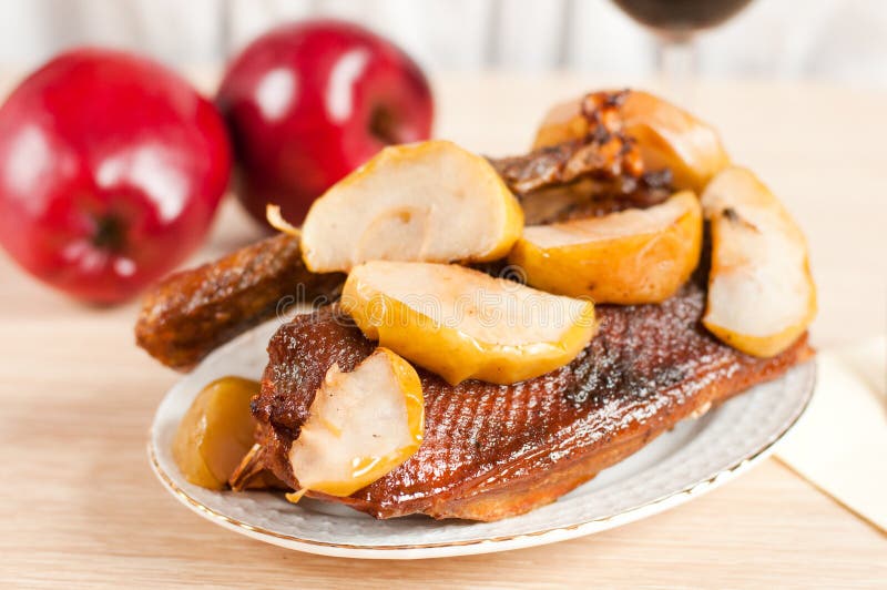 Roast goose with apple stock photo. Image of tasty, stuffed - 23477446