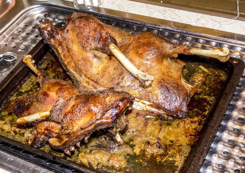 Roast goose in a pan stock photo. Image of potato, poultry - 53776488