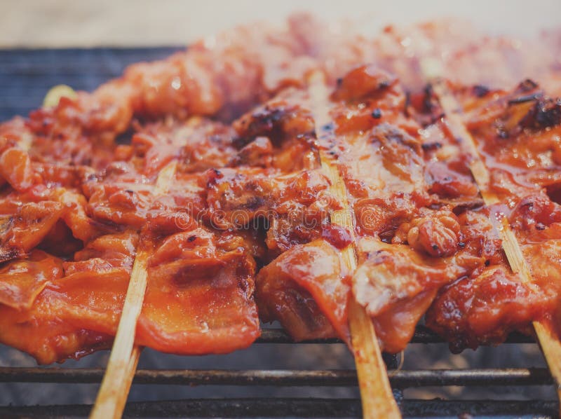 Roast or Grilled Chicken Thai Style, Barbecue Chicken. Focus Selective ...