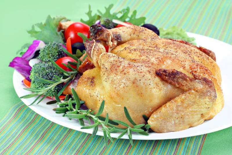 Roast Hen on Serving Platter. Stock Image - Image of food, small: 18321143
