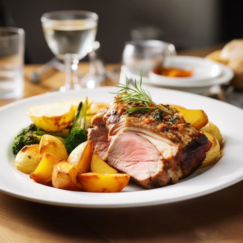 Roast Lamb Dinner on White Plate 2 Stock Illustration - Illustration of ...