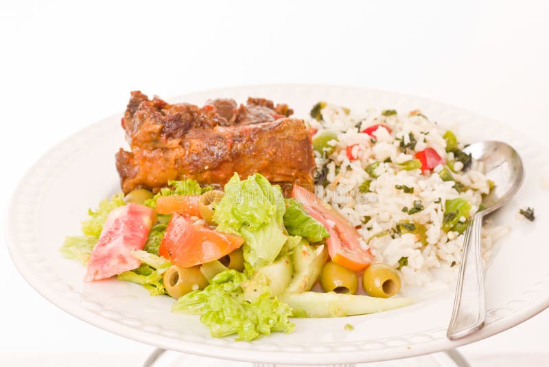 Roast Lamb with Rice and Salad Stock Photo - Image of dish, gourmet ...