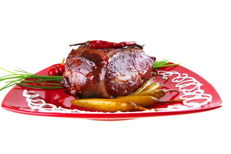 Roast meat served on red stock photo. Image of cooking - 14959978