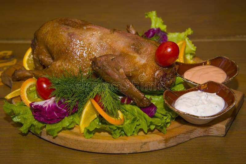 Roast Partridge with Fresh Vegetables. Stock Image - Image of greens ...
