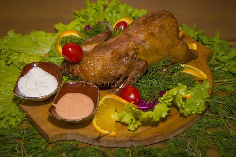 Roast Partridge with Fresh Vegetables. Stock Photo - Image of dill ...
