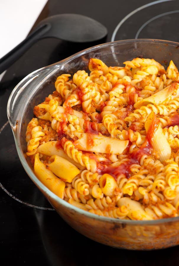 Roast with the pasta stock photo. Image of spiral, leftovers - 31364370