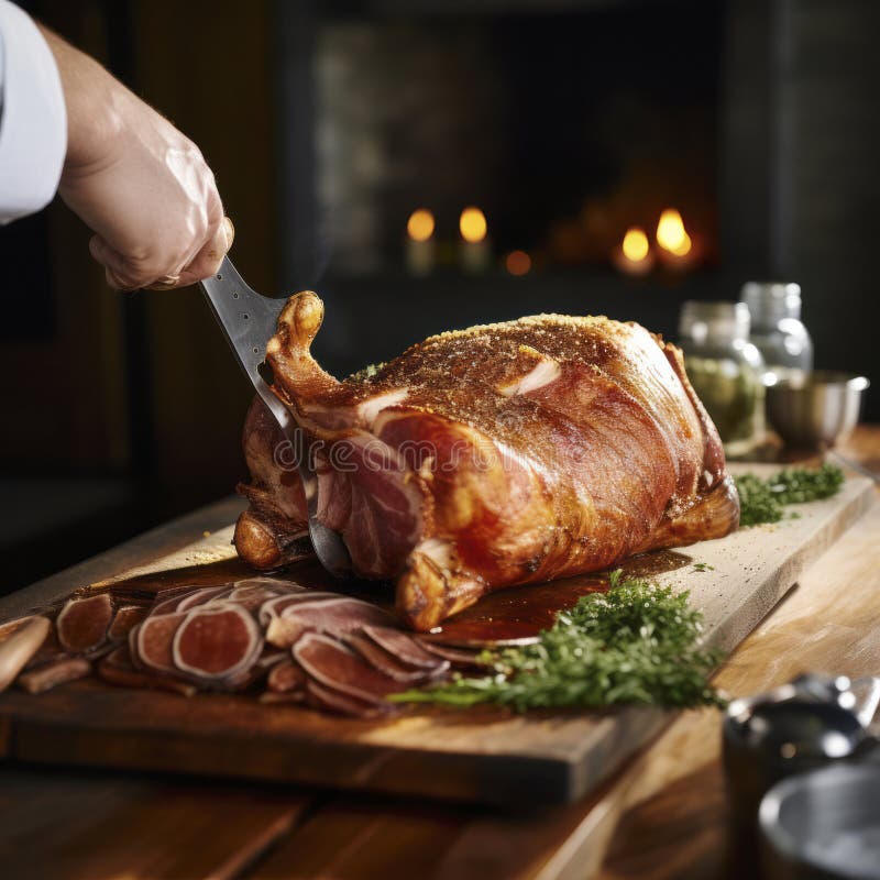 Roast Pig Pork Being Cut for Dinner Stock Image - Image of food ...