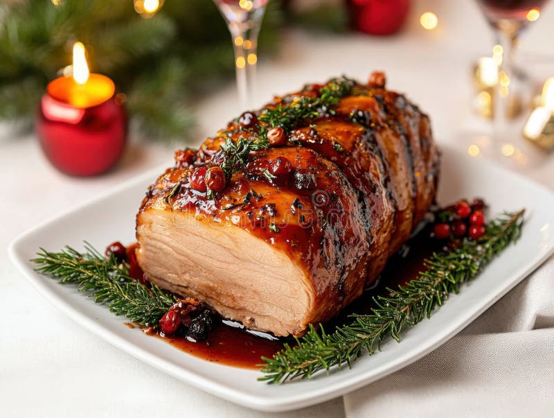 Roast Pork on Christmas Table Stock Illustration - Illustration of dish ...