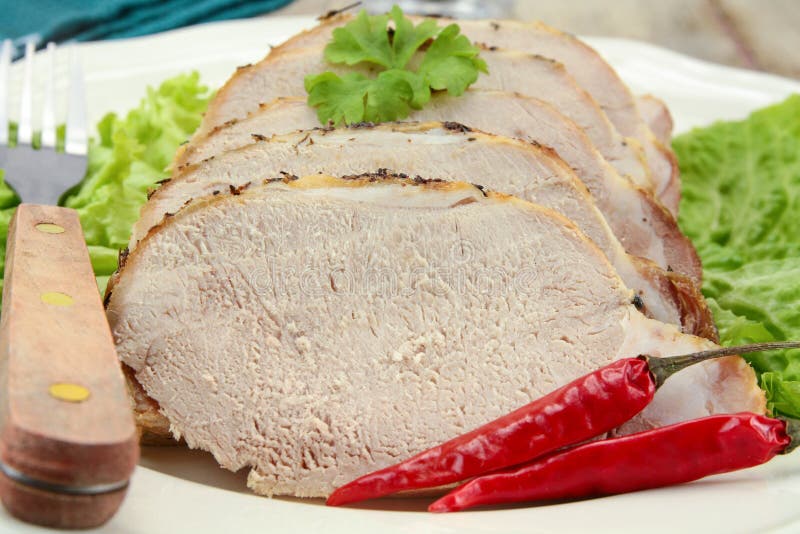 Roast pork in the fillet stock photo. Image of platen - 163730440