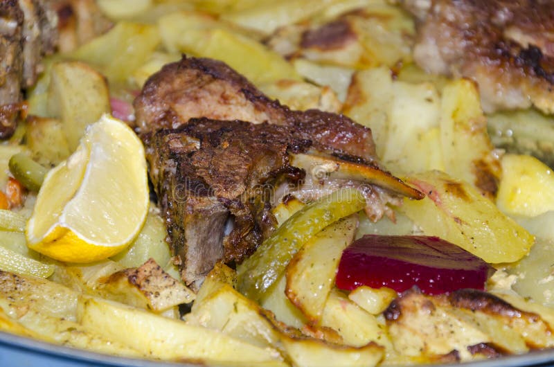 Roast Pork Meet with Potatoes Stock Photo - Image of food, delicious ...