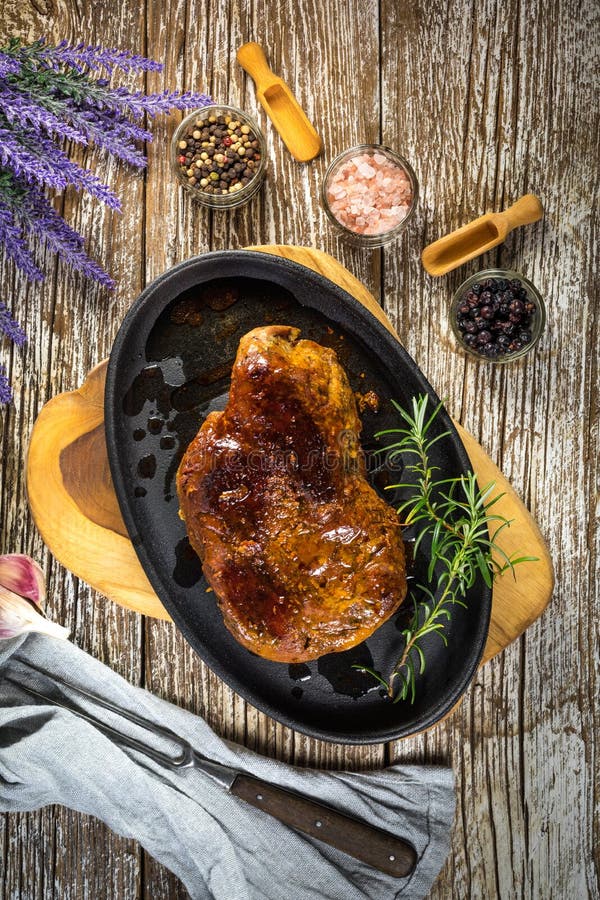 Roast pork neck stock photo. Image of grill, skillet - 176486472