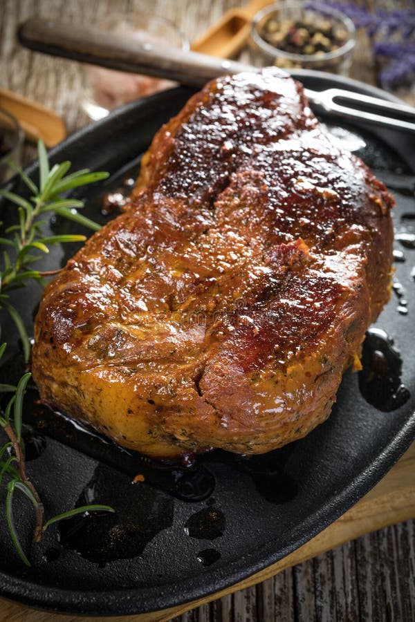 Roast pork neck stock image. Image of board, grill, rosemary - 176486701