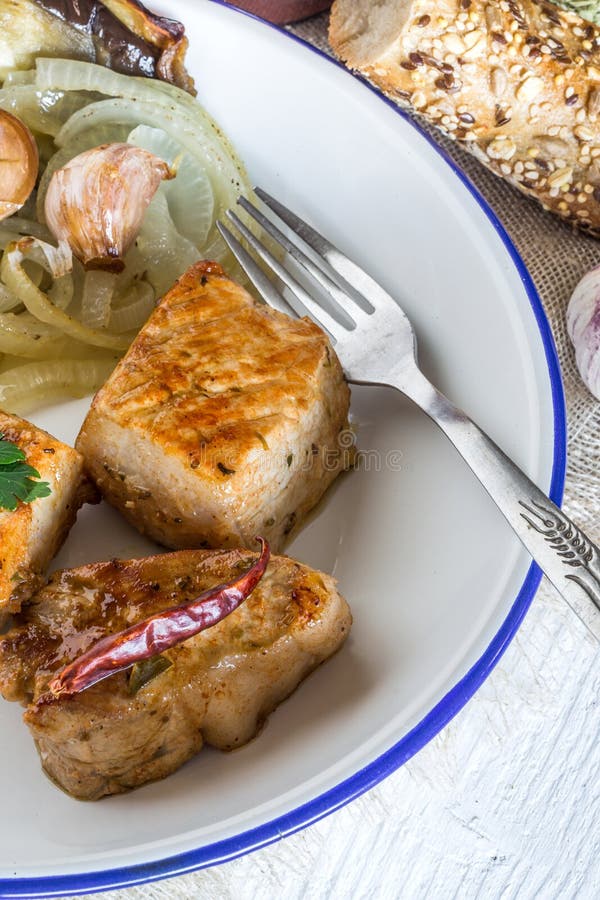 Roast Pork Pieces with Parsley Stock Image - Image of cooked, roasted ...