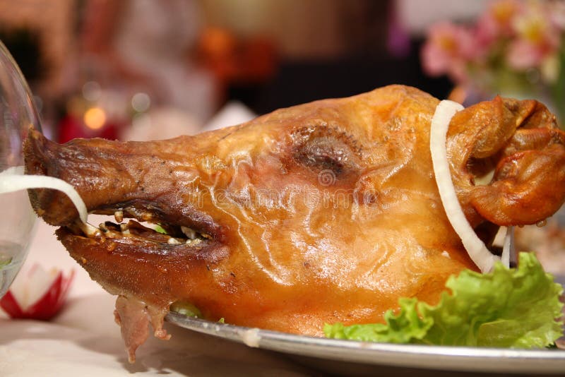 Roast Pork Pig Head on Table Stock Image - Image of meal, healthy ...