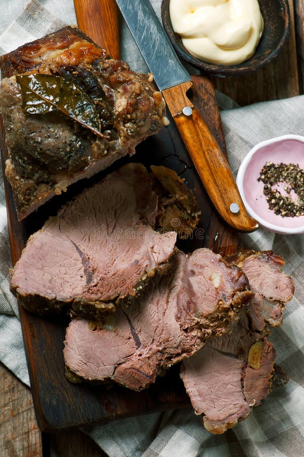 Roast pork .style rustic. stock image. Image of dinner - 92144671