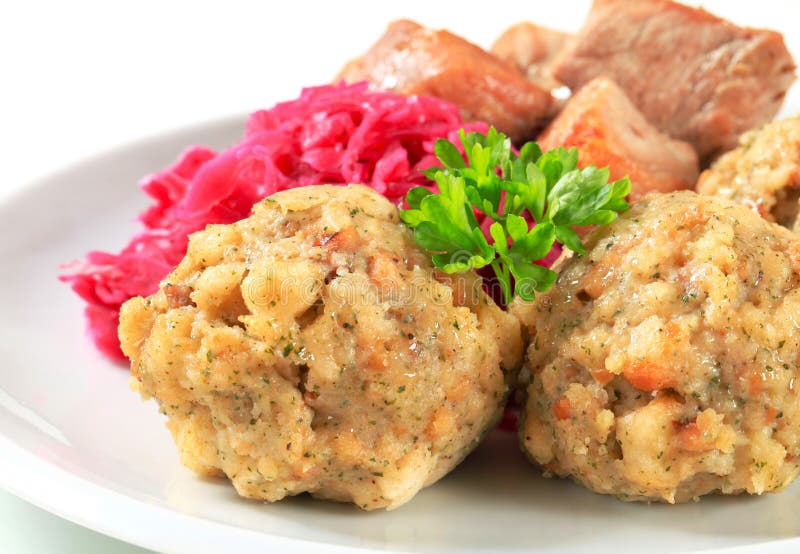 Roast Pork with Tyrolean Dumplings and Red Stock Image - Image of balls ...