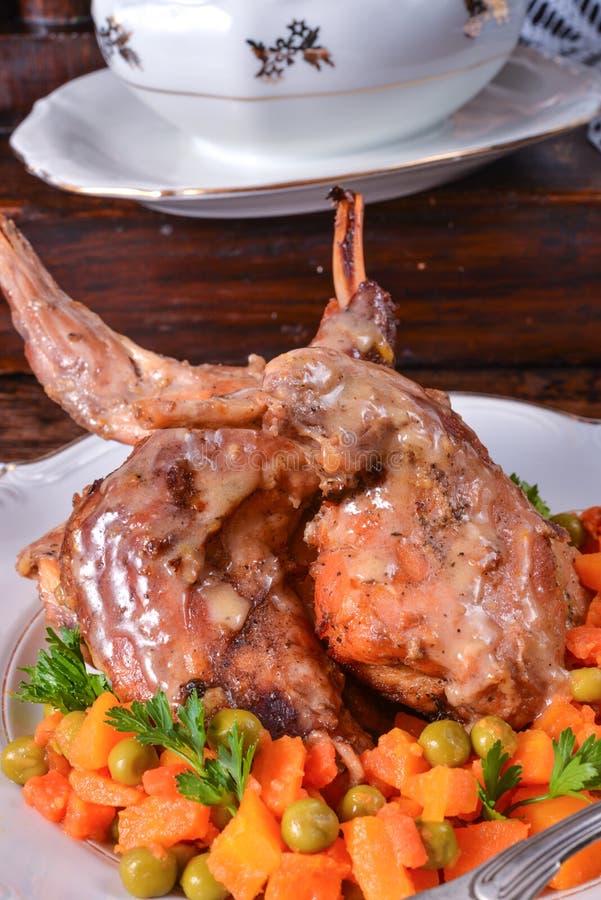 Roast rabbit stock photo. Image of indoor, chorizo, indoors - 33915496
