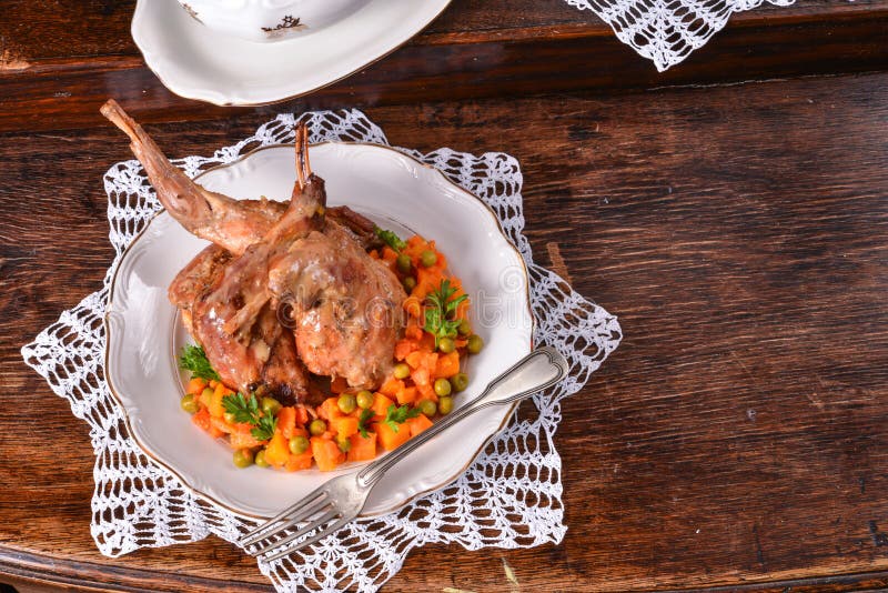 Roast rabbit stock photo. Image of peas, chick, interior - 34164526