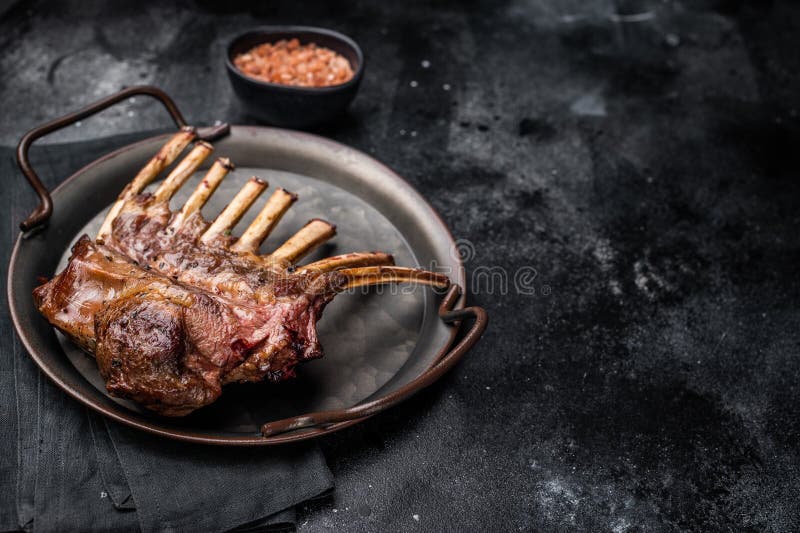 Roasted Rack of Lamb Ribs, Mutton Spareribs, Sliced Meat on Plate ...