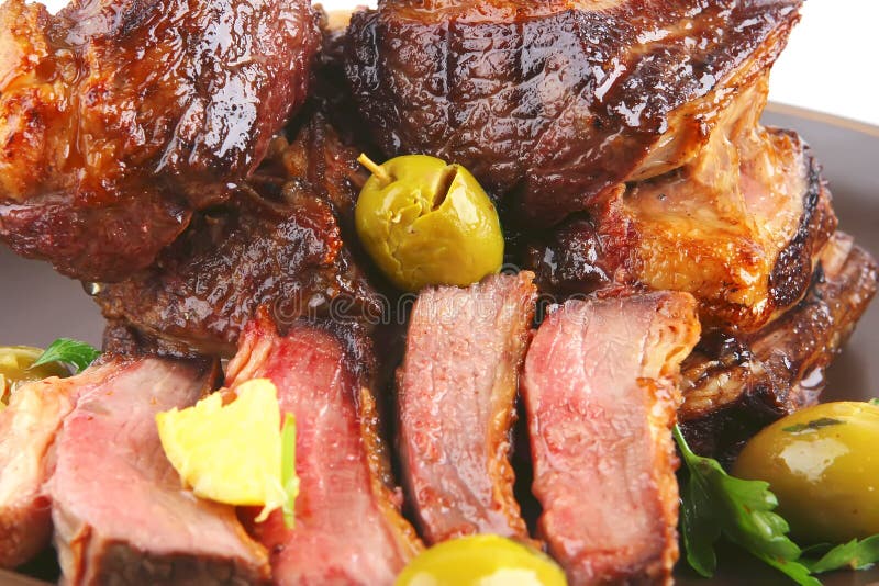 Roast Ribs on Old Style Ceramic Stock Image - Image of cuisine, spice ...