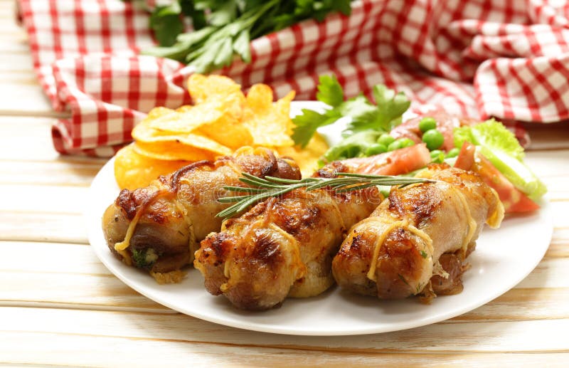 Roast Rolls of Chicken Fillet Stock Photo - Image of cuisine, dish ...
