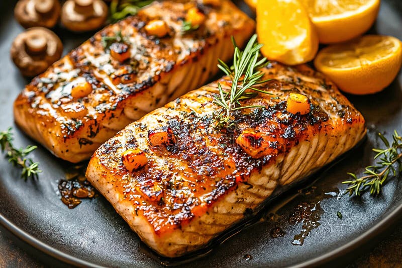 Roast Salmon Fillet Seasoned with Herbs Stock Image - Image of grilled ...
