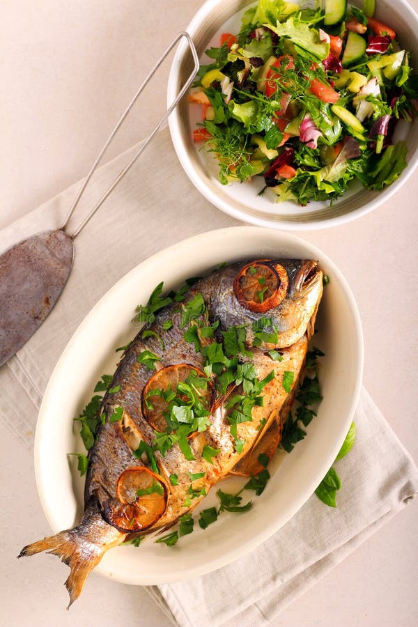 Roast sea bream fish stock image. Image of seabream - 226604307