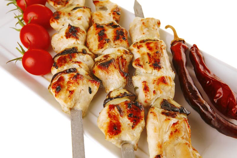 Roast shish kebab on white stock photo. Image of skewer - 14351746