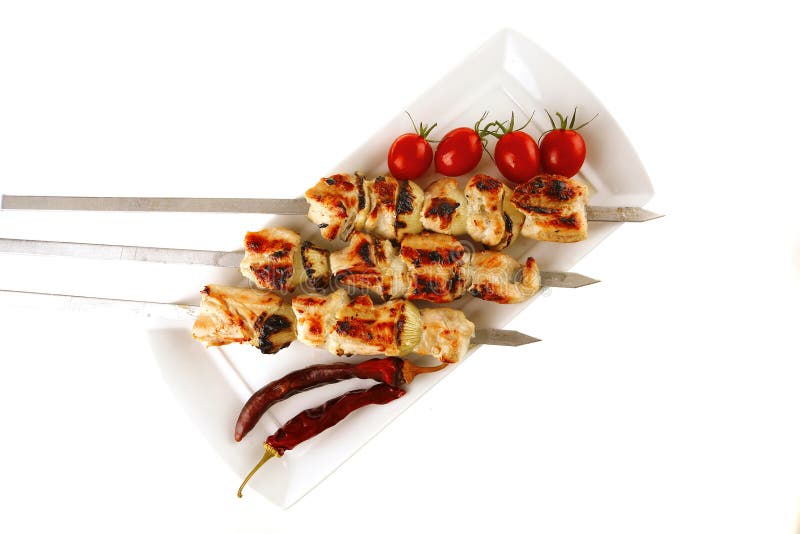 Roast shish kebab on white stock photo. Image of cherry - 14482434