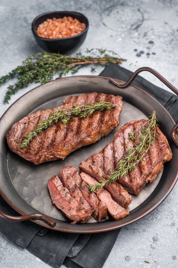 Roast Top Blade Steak, Grilled Beef Shoulder Meat. Grey Background ...