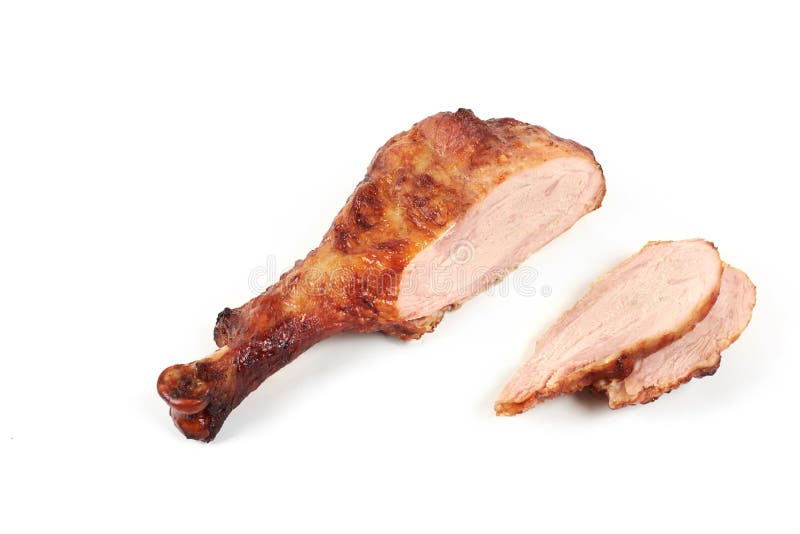 Roast Turkey Leg and Sliced Turkey Meat Isolated on White Background ...