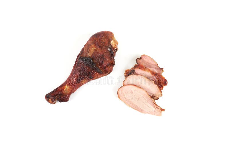 Roast Turkey Leg and Sliced Turkey Meat Isolated on White Background ...