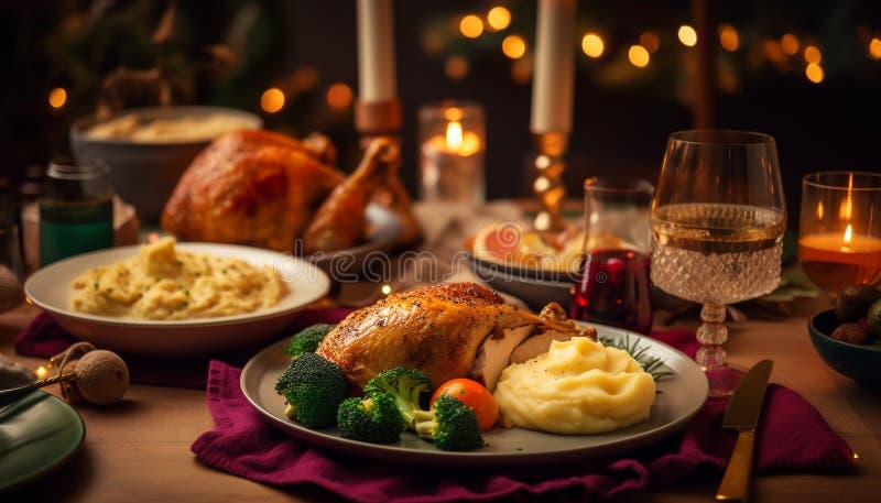 Roast Turkey and Mashed Potatoes, a Celebration Feast Generated by AI ...