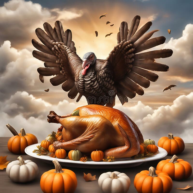 Roast Turkey on a Plate with a Side Dish for Thanksgiving. Traditional ...