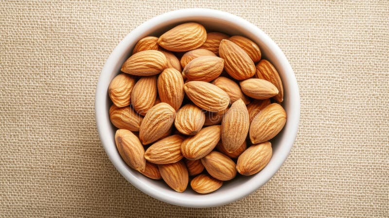 Roasted Almonds in a Small White Bowl on a Beige Background Top View ...