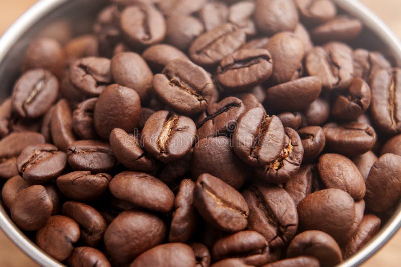 Roasted Arabica Coffee Beans in a Metal Cup Stock Photo - Image of ...