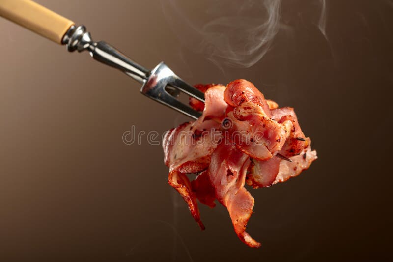 Roasted Bacon Slices with Rosemary on an Old Wooden Table Stock Image ...