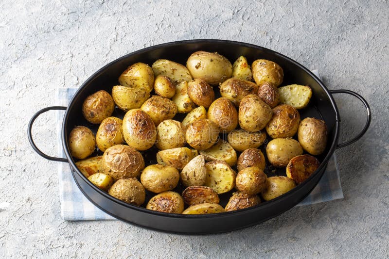 Roasted Baked Baby Potatoes with Garlic and Herbs Stock Image - Image ...
