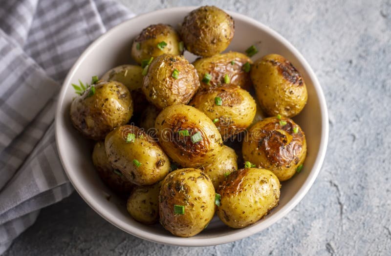 Roasted Baked Baby Potatoes with Garlic and Herbs Stock Image - Image ...