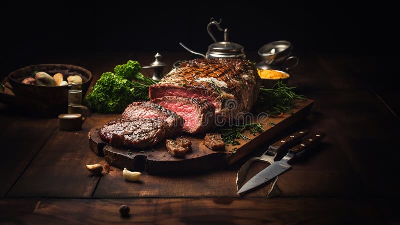 Roasted Beef in a Fancy Restaurant Stock Illustration - Illustration of ...