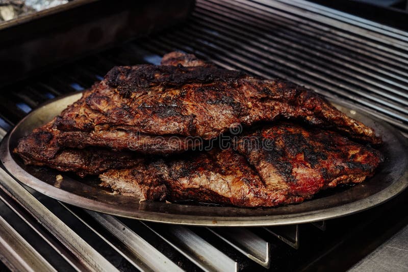 Roasted Beef on the Grill but Overcooked Stock Photo - Image of ...