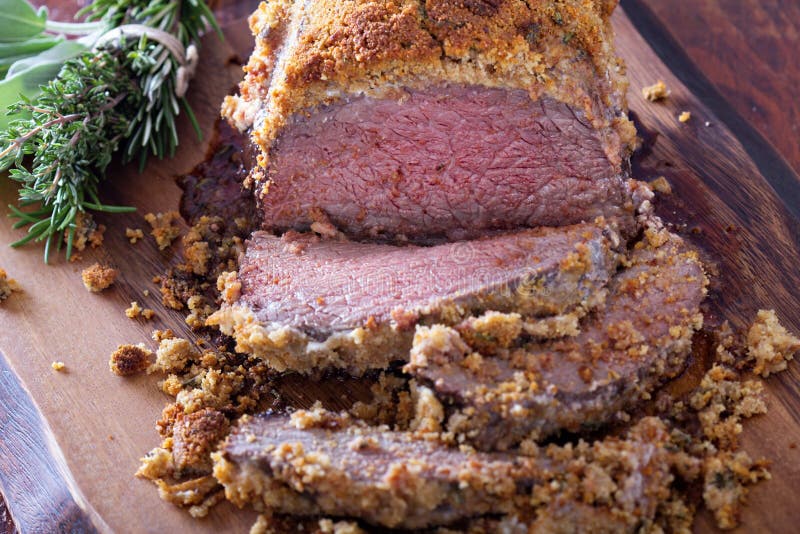 Roasted Beef with Herbed Bread Crust Stock Image - Image of grilled ...