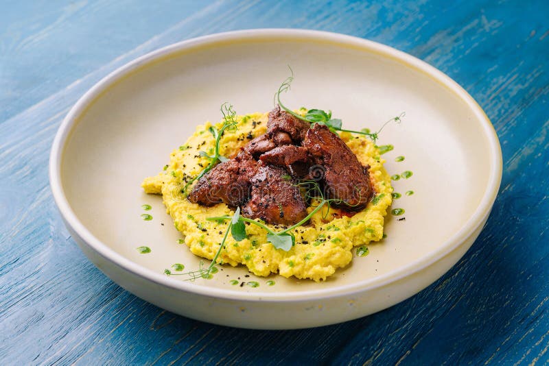 Roasted Beef Liver with Mashed Potatoes Stock Image - Image of food ...